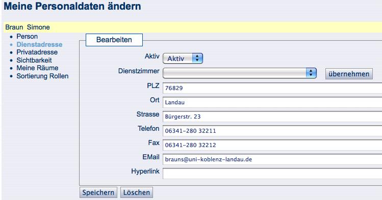 Personaldaten ändern | Universität Koblenz
