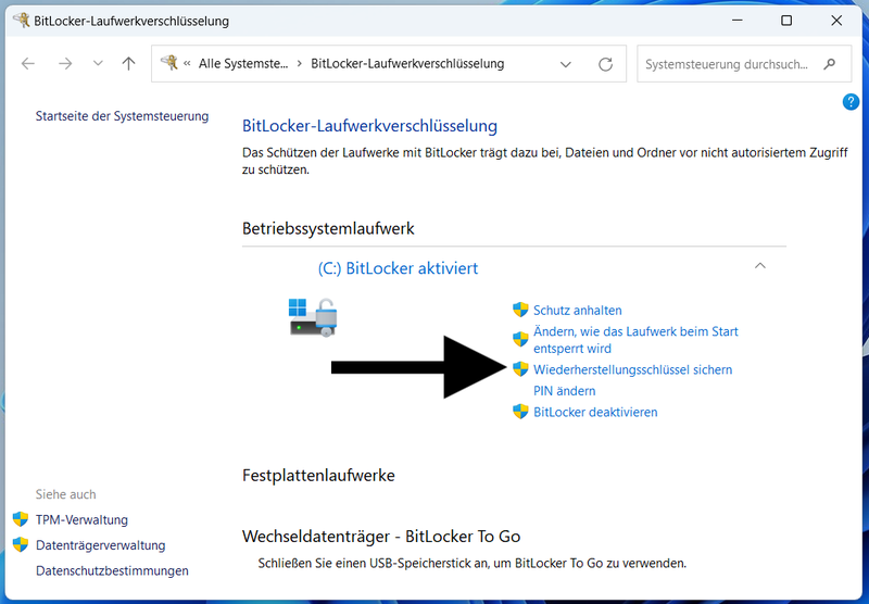 Bitlocker Pin ändern und Wiederherstellungsschlüssel sichern ...