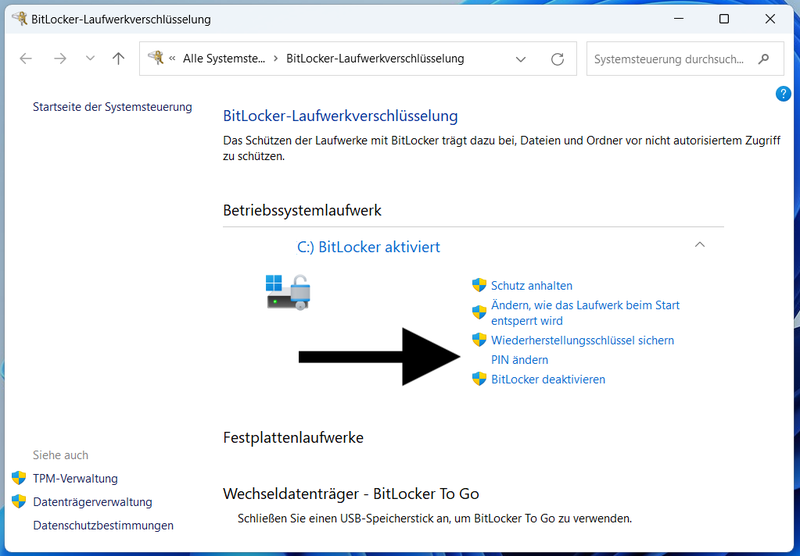 Bitlocker Pin ändern und Wiederherstellungsschlüssel sichern ...